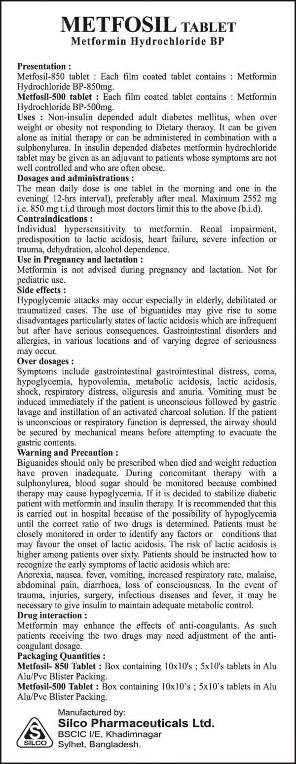 Metfosil-500 Tablet - Silco Pharmaceuticals Limited