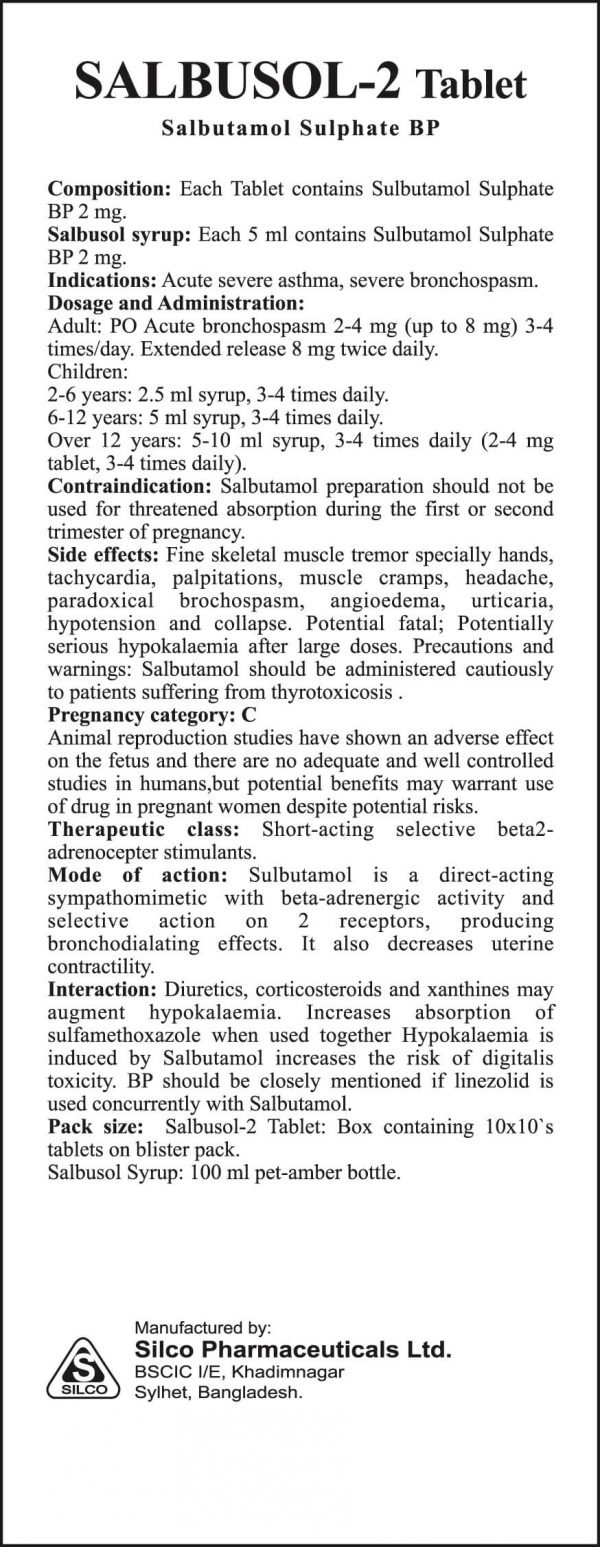 Salbusol 2 Tablet - Silco Pharmaceuticals Limited